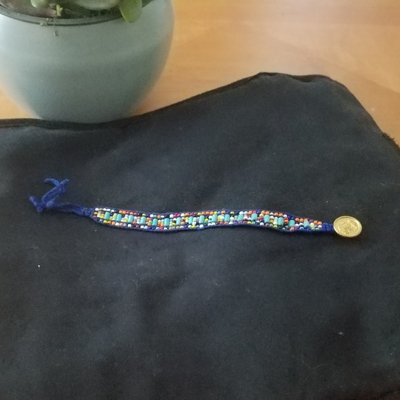Jewelry | Blue Beaded Bracelet With Gold Button Clasp | Poshmark
